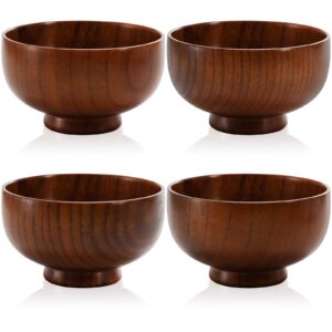 fasmov handmade wood bowl, 4 pack jujube wooden salad bowl set, wood bowl serving tableware for rice, soup, dip, coffee, tea, decoration