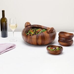 nambe Pebble 7Pc Salad Set | Large 15-Inch Serving Bowl | Made of Acacia Wood | Includes Salad Serving Bowl, Individual Bowls, and Salad Tossers | Perfect for Entertaining