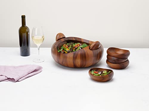 nambe Pebble 7Pc Salad Set | Large 15-Inch Serving Bowl | Made of Acacia Wood | Includes Salad Serving Bowl, Individual Bowls, and Salad Tossers | Perfect for Entertaining