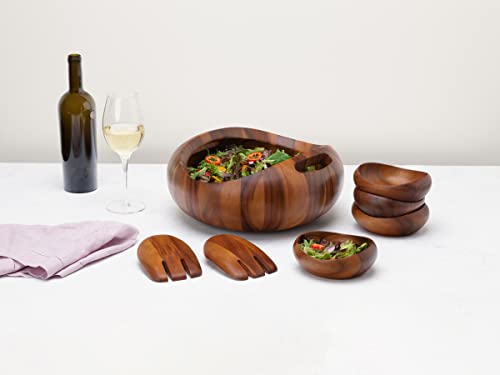 nambe Pebble 7Pc Salad Set | Large 15-Inch Serving Bowl | Made of Acacia Wood | Includes Salad Serving Bowl, Individual Bowls, and Salad Tossers | Perfect for Entertaining