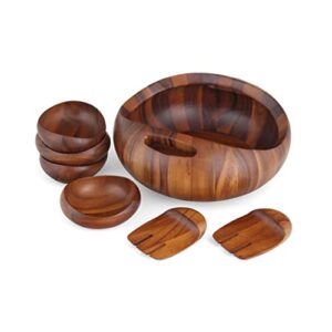 nambe Pebble 7Pc Salad Set | Large 15-Inch Serving Bowl | Made of Acacia Wood | Includes Salad Serving Bowl, Individual Bowls, and Salad Tossers | Perfect for Entertaining