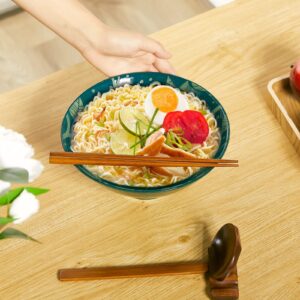 2 Pieces Ceramic Large Ramen Bowls Ceramic Noodle Soup Bowl Cereal Porcelain Bowls Pasta Serving Bowl Sets Round Ramen Bowls with Spoons Chopsticks Rack for Noodles Soup Salad Rice Pasta (Green)