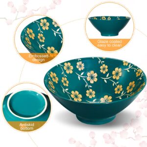 2 Pieces Ceramic Large Ramen Bowls Ceramic Noodle Soup Bowl Cereal Porcelain Bowls Pasta Serving Bowl Sets Round Ramen Bowls with Spoons Chopsticks Rack for Noodles Soup Salad Rice Pasta (Green)