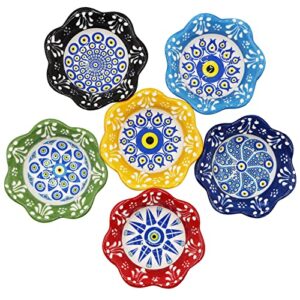 heracraft 6pcs daisy shaped evil eye hand-painted ceramic snack bowls 3.74''/9.5cm-77ml/2.7 oz decorative nazar design multi-purpose cute set - pinch sauce dipping finger small serving bowls