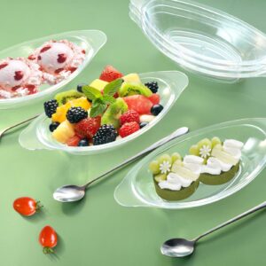 DLUGOPIS 24 Pcs Acrylic Banana Split Bowls Set Banana Boat Dishes Banana Split Dish12 Pcs Reusable Banana Boat Plate 12 Pcs Teaspoon 8 Oz Banana Split Dish Clear Serving Plates for Ice Cream Dessert