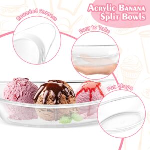 DLUGOPIS 24 Pcs Acrylic Banana Split Bowls Set Banana Boat Dishes Banana Split Dish12 Pcs Reusable Banana Boat Plate 12 Pcs Teaspoon 8 Oz Banana Split Dish Clear Serving Plates for Ice Cream Dessert