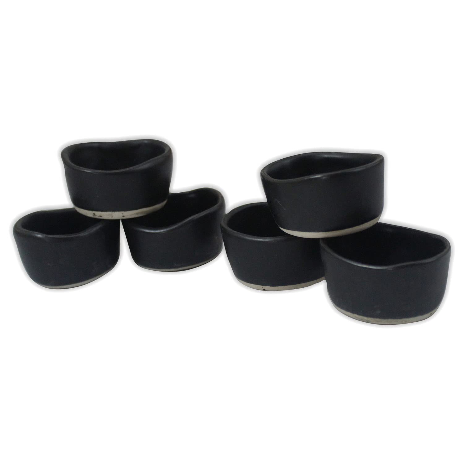 roro Handmade Ceramic Pinch Bowls in Matte Black (Set of 6) - 2 Inch | Versatile Stoneware for Spices, Condiments & Appetizers