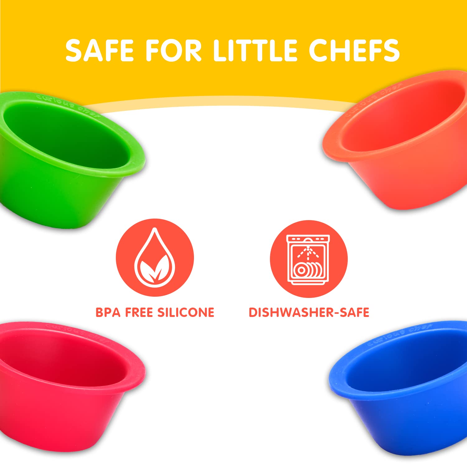 Curious Chef 4-Piece Silicone Pinch Bowl Set for Kids, Dishwasher Safe, Made with BPA-Free Plastic, Real Cooking, and Baking Kitchen Tool