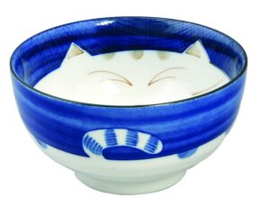 japanbargain, japanese porcelain bowl soup bowl rice bowl udon bowl ramen noodle soup bowl cereal bowl made in japan, blue smiling cat maneki neko pattern (1, bowl 5-inch) product name