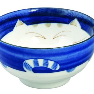 JapanBargain, Japanese Porcelain Bowl Soup Bowl Rice Bowl Udon Bowl Ramen Noodle Soup Bowl Cereal Bowl Made in Japan, Blue Smiling Cat Maneki Neko Pattern (1, Bowl 5-inch) Product Name