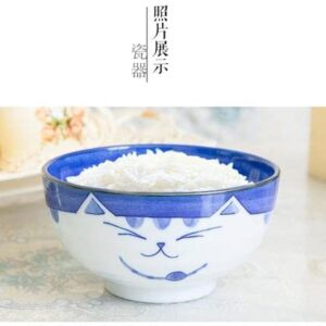 JapanBargain, Japanese Porcelain Bowl Soup Bowl Rice Bowl Udon Bowl Ramen Noodle Soup Bowl Cereal Bowl Made in Japan, Blue Smiling Cat Maneki Neko Pattern (1, Bowl 5-inch) Product Name