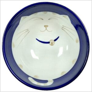 JapanBargain, Japanese Porcelain Bowl Soup Bowl Rice Bowl Udon Bowl Ramen Noodle Soup Bowl Cereal Bowl Made in Japan, Blue Smiling Cat Maneki Neko Pattern (1, Bowl 5-inch) Product Name