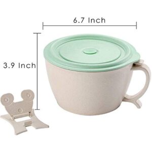 Microwave Ramen Noodle Cooker Bowl with Lid- Microwaveable Wheat Staw Soup Bowl with Phone Holder, Perfect for Dorm, Small Kitchen, or Office-BPA-Free