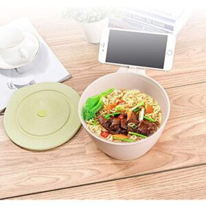 Microwave Ramen Noodle Cooker Bowl with Lid- Microwaveable Wheat Staw Soup Bowl with Phone Holder, Perfect for Dorm, Small Kitchen, or Office-BPA-Free