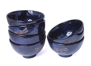 happy sales 6 piece dragonfly rice noodle soup bowls, blue