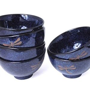 Happy Sales 6 Piece Dragonfly Rice Noodle Soup Bowls, Blue