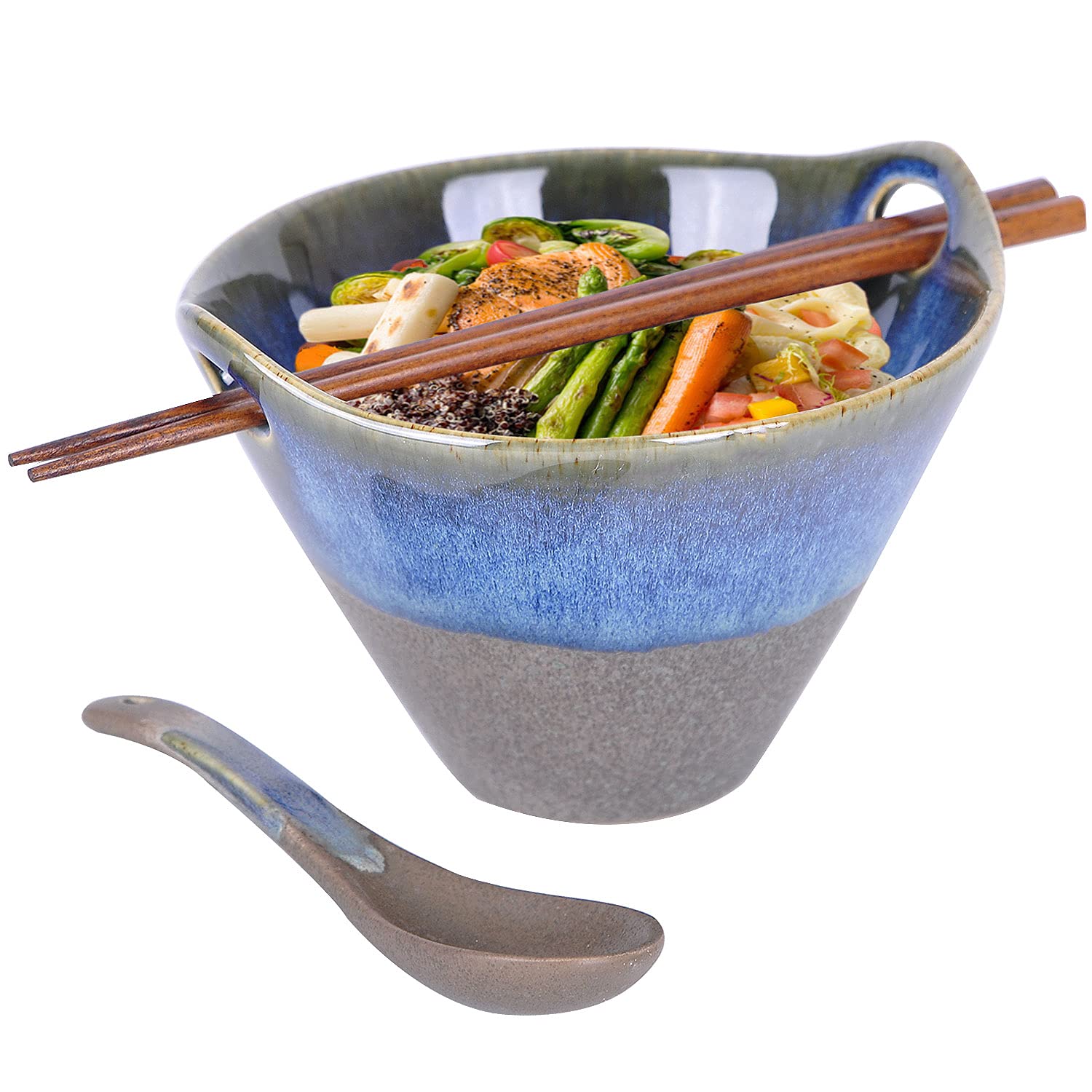 WHJY 20oz Ceramic Japanese Ramen Bowl set,with Chopsticks & Spoon, Porcelain Bowl for Soup, Noodle, Udon and Soba, Noodle Bowl