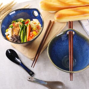 WHJY 20oz Ceramic Japanese Ramen Bowl set,with Chopsticks & Spoon, Porcelain Bowl for Soup, Noodle, Udon and Soba, Noodle Bowl