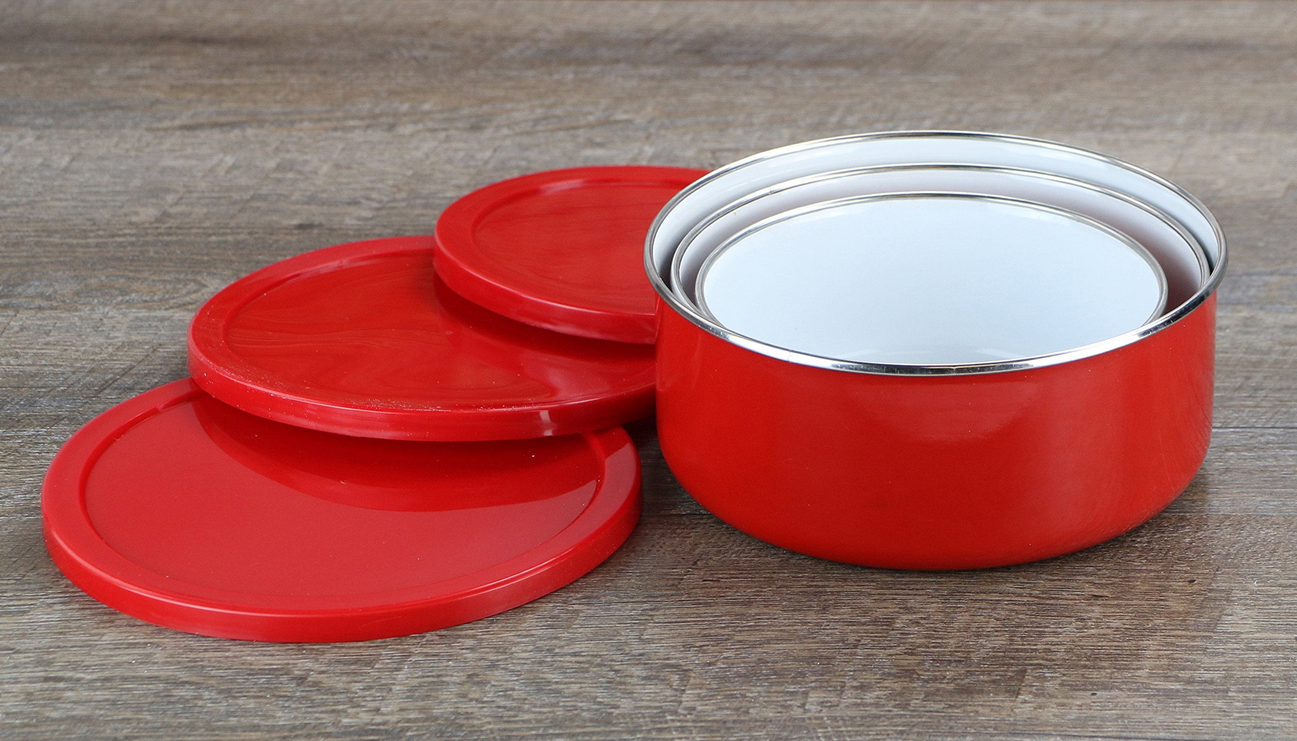 Reston Lloyd 6 Piece Enamel on Steel Bowl Set, Small, Red