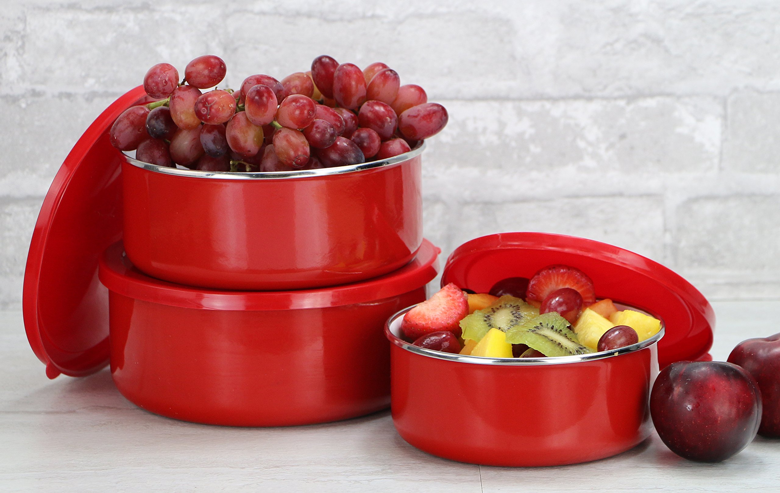 Reston Lloyd 6 Piece Enamel on Steel Bowl Set, Small, Red