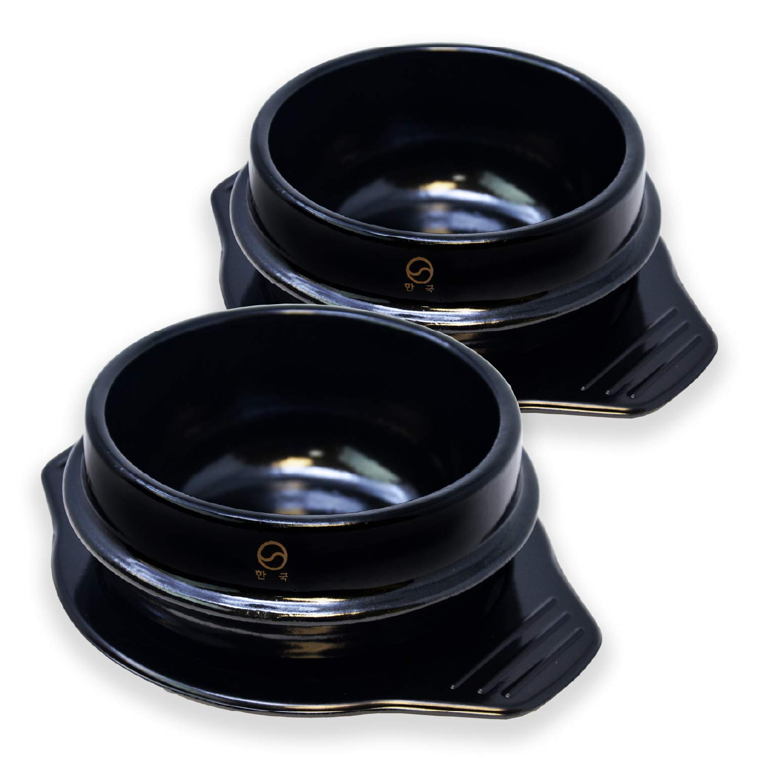 Eutuxia Dolsot Ttukbaegi Stone Bowl with Trivet Tray, Set of 2 Small, Hot Pot for Cooking Soup Stew Jjigae & Any Food, Keep Your Food Hot Until Last Bite, Perfect for Home & Restaurant, Made in Korea