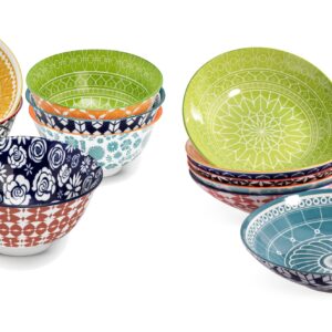 Annovero Cereal Bowls, Pasta Bowls. Cute and Colorful Porcelain Dishes for Kitchen, Microwave and Oven Safe. Bundle