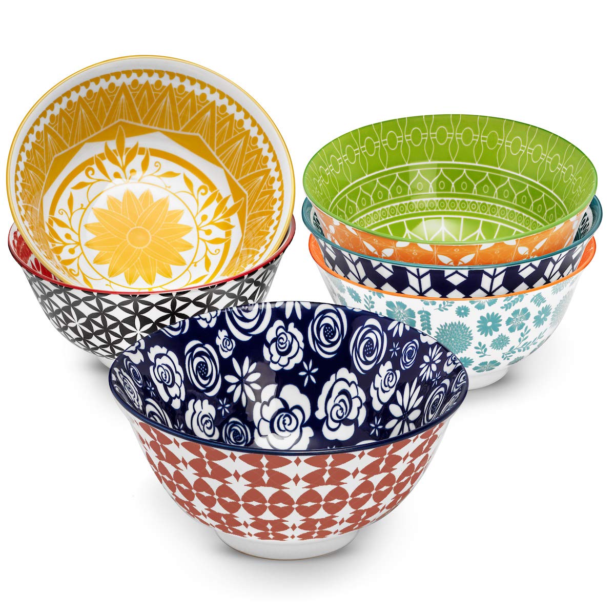 Annovero Cereal Bowls, Pasta Bowls. Cute and Colorful Porcelain Dishes for Kitchen, Microwave and Oven Safe. Bundle