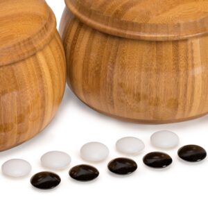 Yellow Mountain Imports Double Convex Melamine Go Game Stones Set with Bamboo Bowls - Size 33 (9 millimeters)