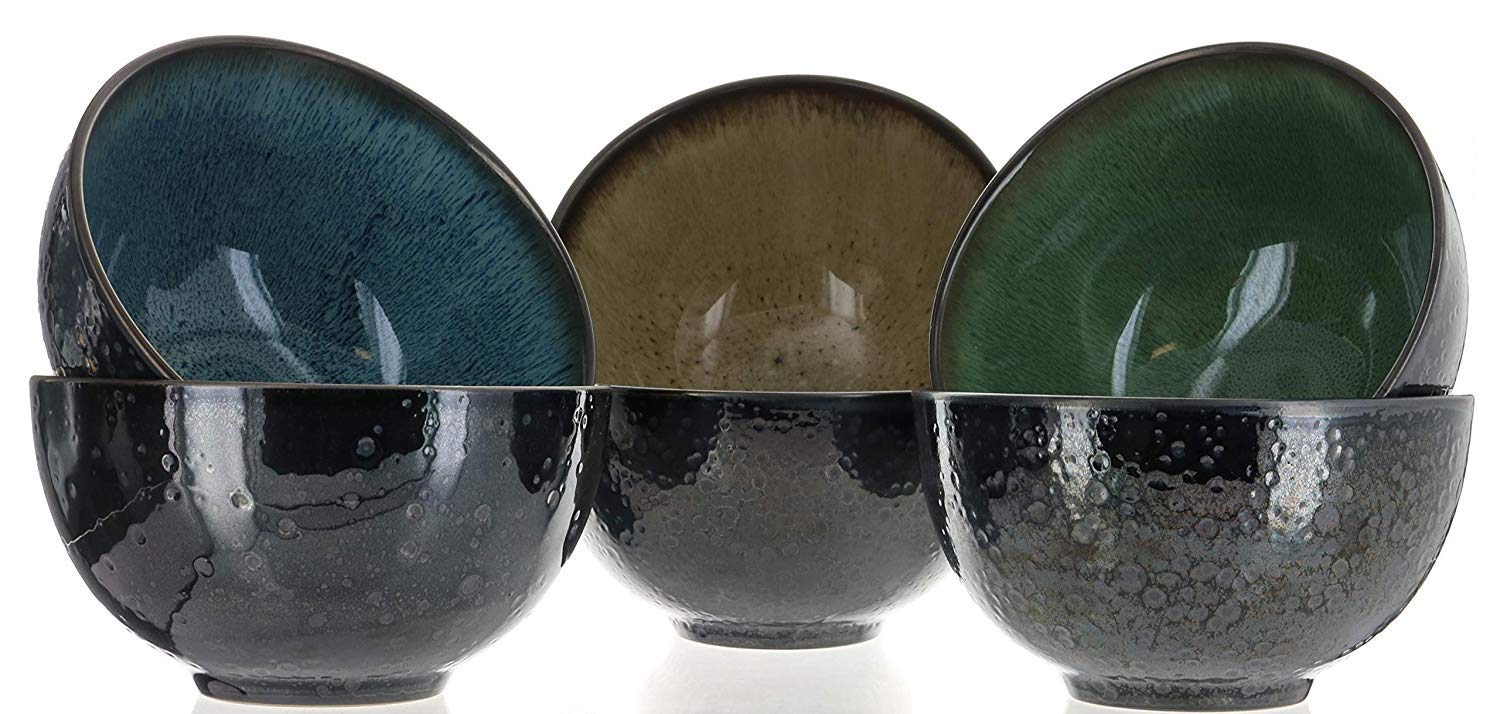 Mikasa Sapphire Stoneware Bowls | Set of 6 Bowls | Dishwasher Safe | Microwave Safe