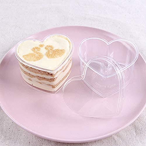 Healthcom 40 Packs 5 Oz 150ml Heart-Shaped Clear Plastic Ice Cream Dessert Bowls Tumbler Cups Tasting Sample Cup Disposable Sundae Bowls Dessert Cups Holder Salad Serving Bowl for Wedding Party