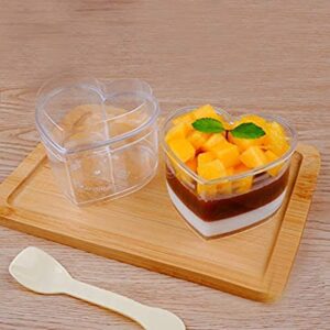 Healthcom 40 Packs 5 Oz 150ml Heart-Shaped Clear Plastic Ice Cream Dessert Bowls Tumbler Cups Tasting Sample Cup Disposable Sundae Bowls Dessert Cups Holder Salad Serving Bowl for Wedding Party