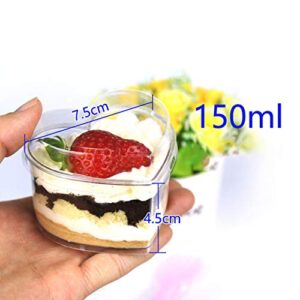 Healthcom 40 Packs 5 Oz 150ml Heart-Shaped Clear Plastic Ice Cream Dessert Bowls Tumbler Cups Tasting Sample Cup Disposable Sundae Bowls Dessert Cups Holder Salad Serving Bowl for Wedding Party