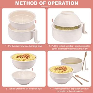 LVOERTUIG Microwave Ramen Cooker,Ramen Bowl Set, Ramen Bowl with Lid, 2Pairs Chopsticks, 2 Spoons and 2 Forks, Rapid and Quick Ramen Cooker with Handles, Dishwasher-Safe Kitchen Tool(Beige)