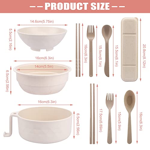 LVOERTUIG Microwave Ramen Cooker,Ramen Bowl Set, Ramen Bowl with Lid, 2Pairs Chopsticks, 2 Spoons and 2 Forks, Rapid and Quick Ramen Cooker with Handles, Dishwasher-Safe Kitchen Tool(Beige)