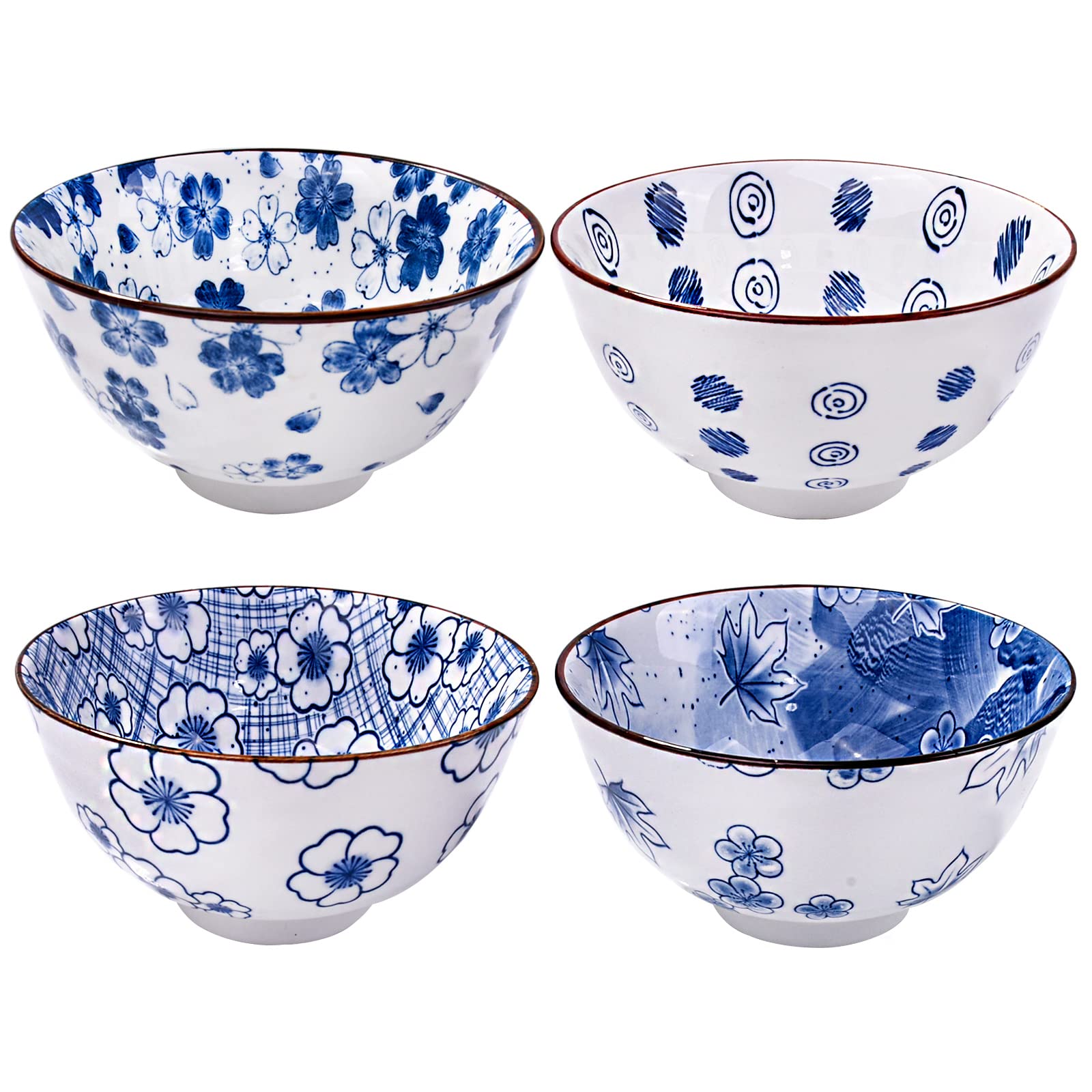 LMRLCS Ceramic Rice Bowls, 4.5 inch Rice Bowl, White and Blue Rice Bowls for Soup Oat Rice Snack