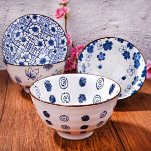 LMRLCS Ceramic Rice Bowls, 4.5 inch Rice Bowl, White and Blue Rice Bowls for Soup Oat Rice Snack