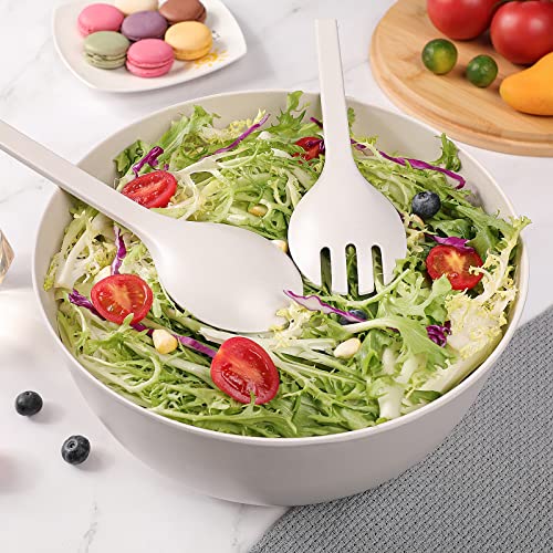 ECOWAY Large Salad Serving Bowl Set with Bamboo Lid & Servers, 9.84 Inch, Bamboo Fiber Salad Bowl with 4 Small Serving Bowls and Utensils for Mixing & Storage Salad, Vegetables, Pasta, Fruit (White)