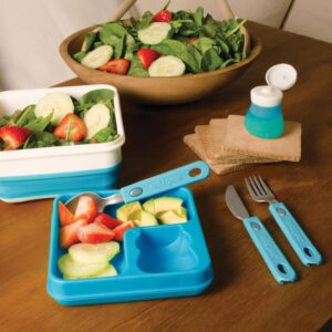 COOL GEAR 2-Pack Large Expandable To-Go Salad Kit Lunch Containers - Square - 52 oz Bowl with 3 Compartments for Salad Toppings and 2 oz Salad Dressing Bottle | Leakproof, Bento Meal Prep