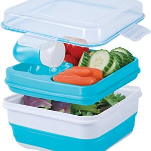 COOL GEAR 2-Pack Large Expandable To-Go Salad Kit Lunch Containers - Square - 52 oz Bowl with 3 Compartments for Salad Toppings and 2 oz Salad Dressing Bottle | Leakproof, Bento Meal Prep