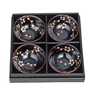 hinomaru collection japanese traditional porcelain 4.5" d rice bowl set of 4 cherry blossom sakura assorted colors decorative tableware multi purpose (tenmoku black)