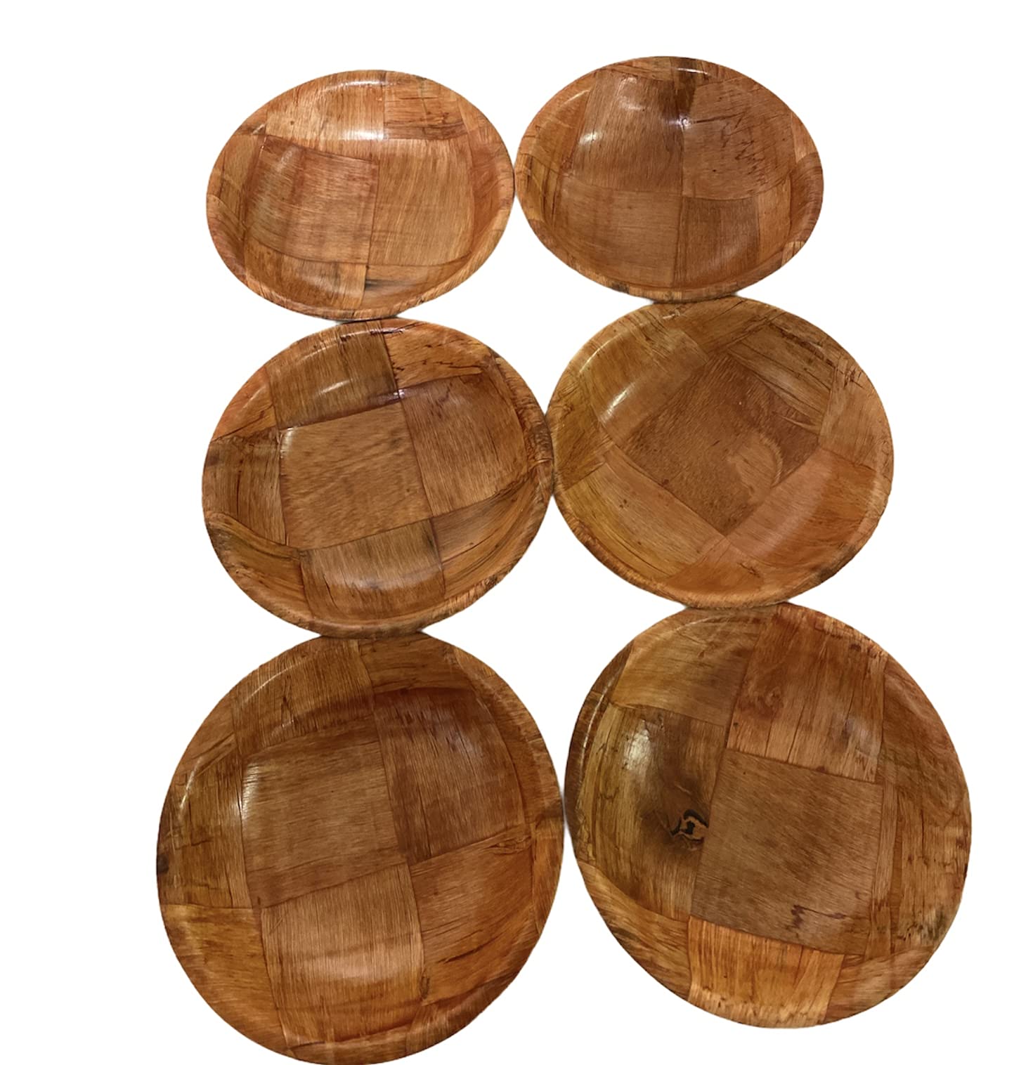 Grace Natural Wooden woven salad bowl, set of 6 Snack bowls 6 inch inch, Party size, Fruit bowl by Grace natural wood bowl, Premium quality, All Natural