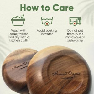 Wooden Bowls set of 2: 8'' Shallow Pasta Bowl and 6'' Dessert/Side Dish Shallow Wood Bowl for Food, Snack & Fruit: Hand-Crafted from Solid Acacia Wood | 100% Organic Packaging