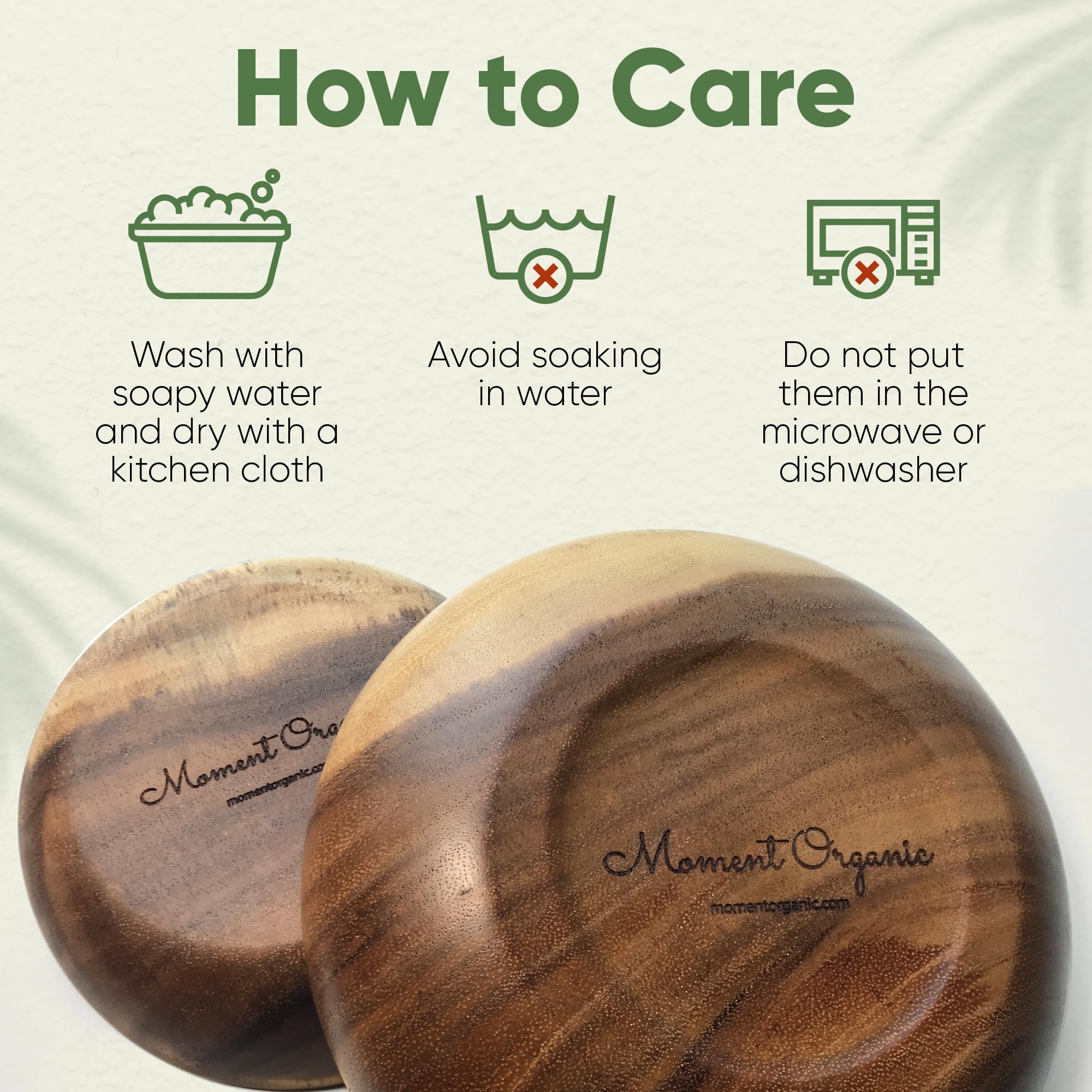 Wooden Bowls set of 2: 8'' Shallow Pasta Bowl and 6'' Dessert/Side Dish Shallow Wood Bowl for Food, Snack & Fruit: Hand-Crafted from Solid Acacia Wood | 100% Organic Packaging