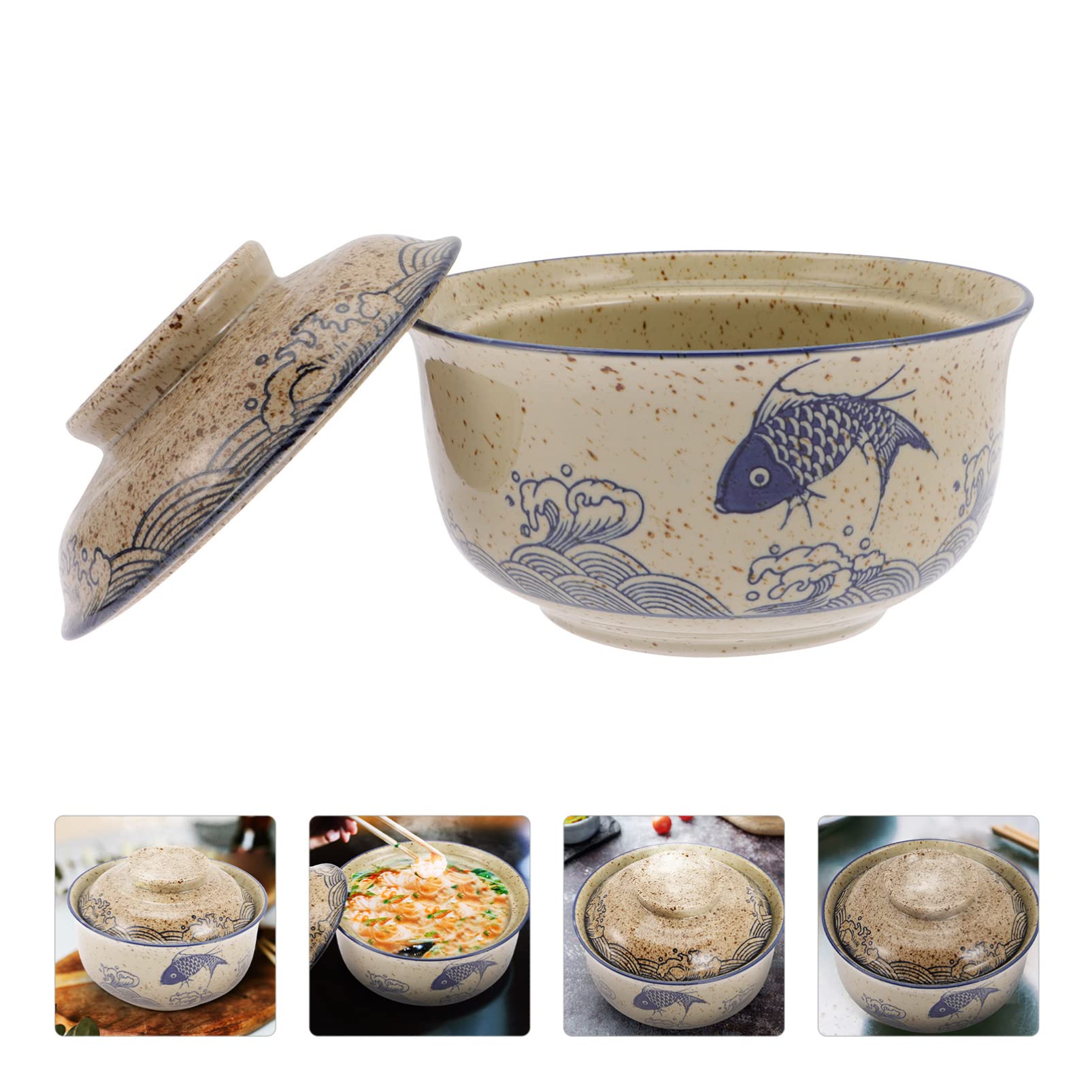 HANABASS Porcelain Pasta Bowls Ramen Bowl Japanese Noodle Bowls with Lid Large Ceramic Bowl with Lid and for Soup Rice Noodle and Porridge Microwave Oven Safety 6. 5inch Chinese Soup Bowl