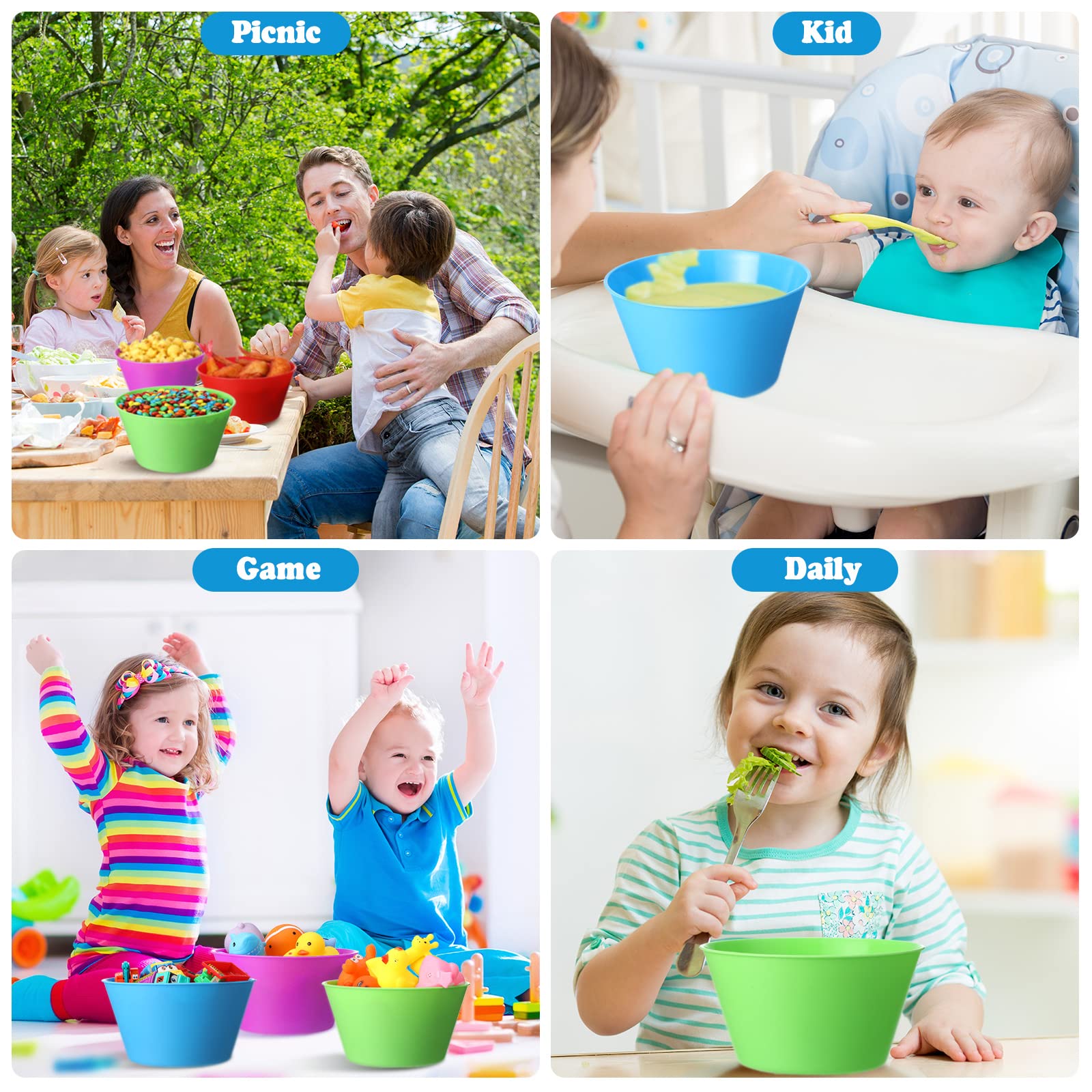 24 Pcs Kids Plastic Bowls Set Unbreakable 24 oz Cereal Bowls Plastic Snack Bowls Microwave Dishwasher Safe Colorful Bowls for Toddler Small Children Salad Dessert Fruit Soup Bowls BPA Free, 6 Colors