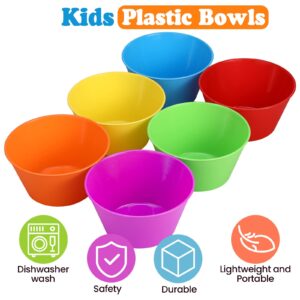 24 Pcs Kids Plastic Bowls Set Unbreakable 24 oz Cereal Bowls Plastic Snack Bowls Microwave Dishwasher Safe Colorful Bowls for Toddler Small Children Salad Dessert Fruit Soup Bowls BPA Free, 6 Colors