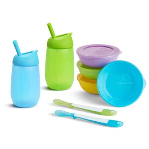 munchkin love-a-bowls and simple clean cup set, includes 4 bowls, 4 lids, and 2 straw cups