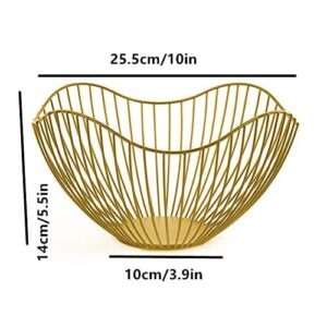 Fanduo Metal Wire Fruit Basket - Decorative Metal Frame Fruit Bowl for Living Room, Kitchen, Countertop Gold,Height 5.5 Inch