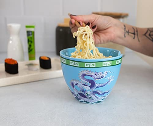 Bowl Bop Blue Dragons Japanese Ceramic Dinnerware Set | Includes 16-Ounce Ramen Noodle Bowl and Wooden Chopsticks | Asian Food Dish Set For Home & Kitchen | Kawaii Anime Gifts and Collectibles