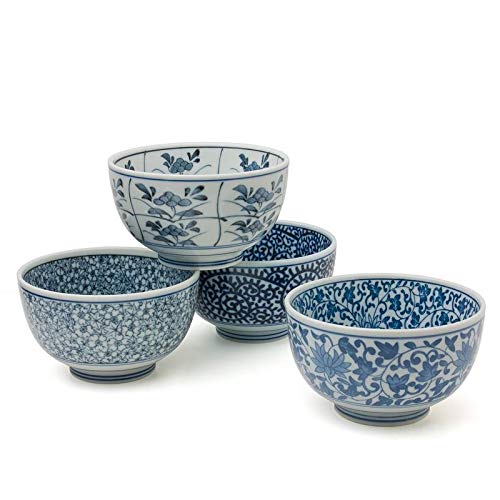 Japanese Sometsuke Bowl Set includes 4 Bowls